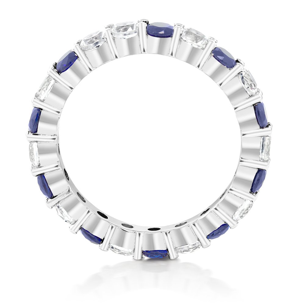 Gem Stone King 925 Sterling Silver Blue and White Created Sapphire Eternity Wedding Band Ring For Women (2.20 Cttw, Available In Size 5, 6, 7, 8, 9)