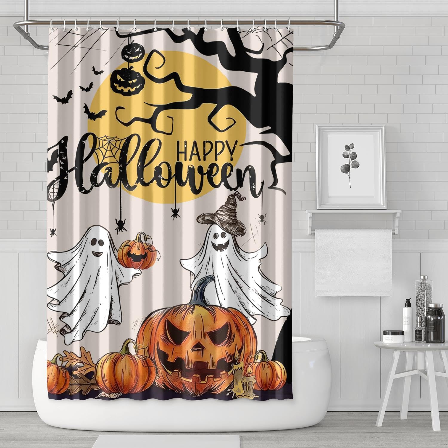 Halloween Shower Curtain for Bathroom Happy Halloween Shower Curtains with Hooks for Halloween Decoration 72X72 Inch