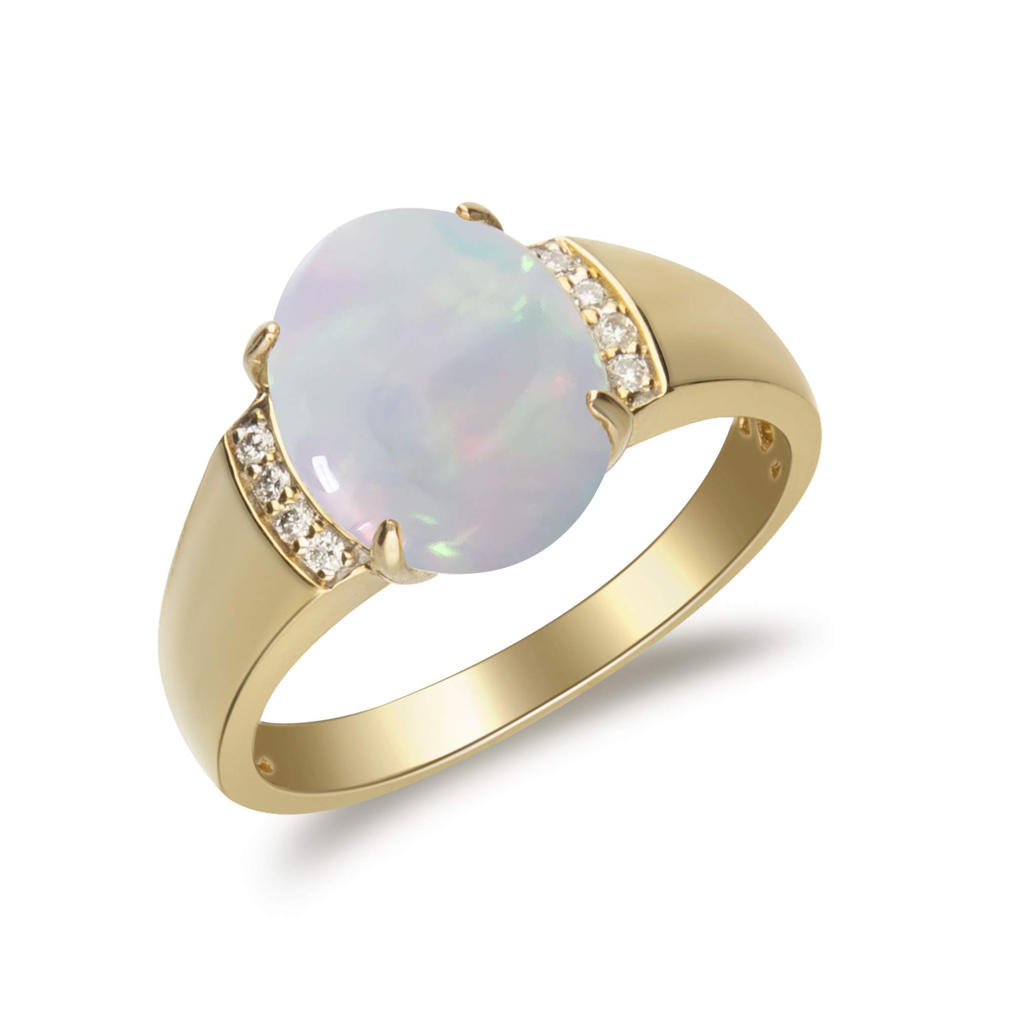 Gin & Grace 10K Yellow Gold Natural Australian Opal & Diamond (I1,I2) Statement Propose Promise Ring for Women