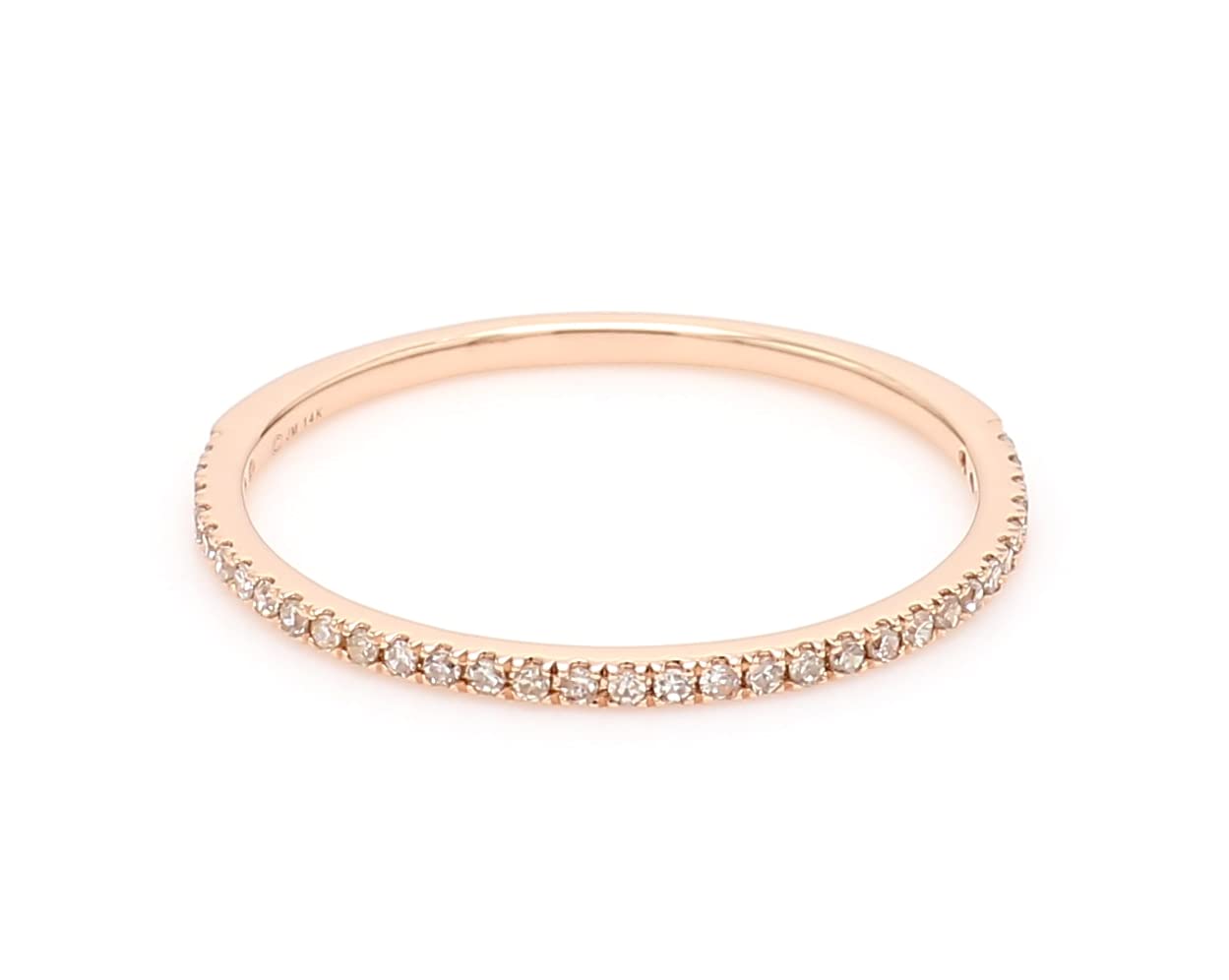 JewelMore 0.08 Carat (ctw) 10K Gold Round White Diamond Ladies Dainty Anniversary Wedding Stackable Ring (White Gold, 7.5)