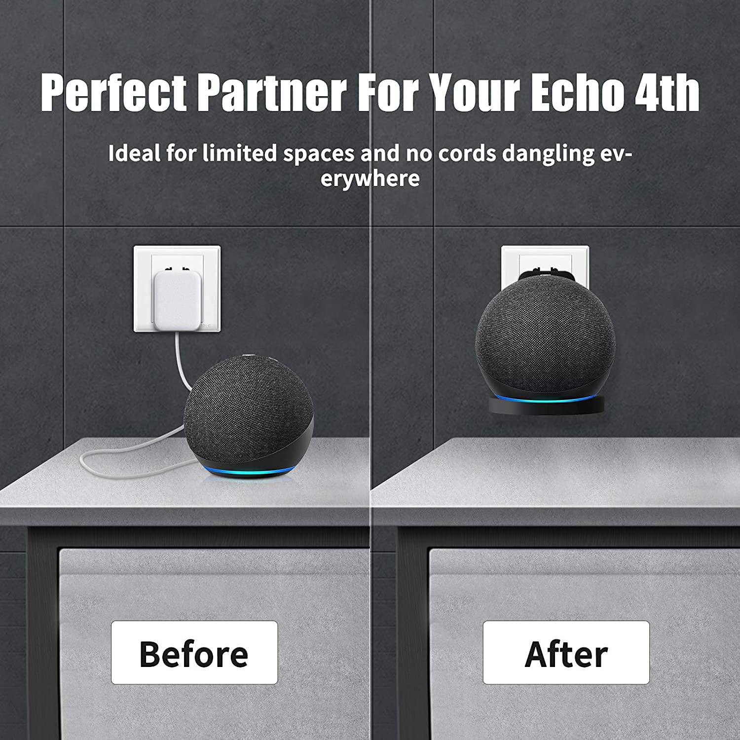 GRINEER All-New, Echo Dot Wall Mount Holder for 4th Generation, Amazon Alexa Echo Flex Smart Speaker Outlet Hanger, Echo Dot Show Stand Accessories with Built-in Cable Hide Messy Wires (Black)
