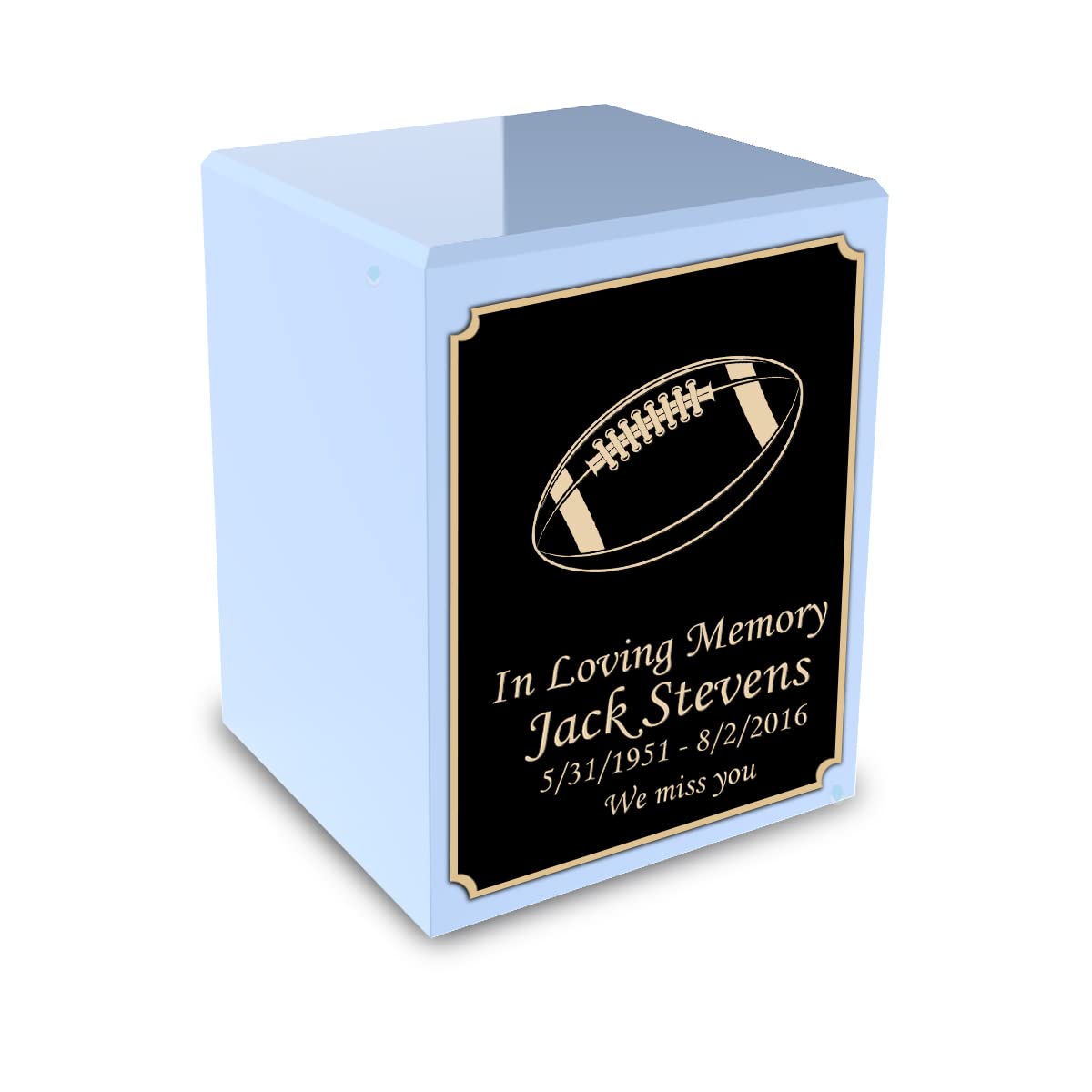 GetUrns Custom Engraved Heritage Small Light Blue Cremation Urn Memorial Box for Ashes (Football)