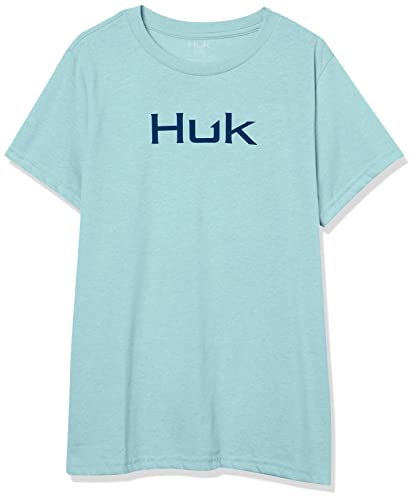 HUK Unisex-Child Standard Logo Tee | Kids Performance Fishing T-Shirt, Porcelian Blue Heather, Medium