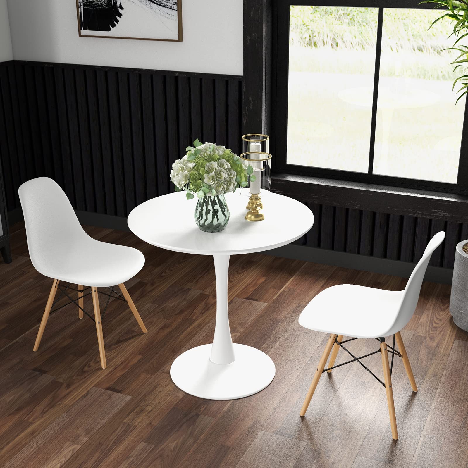 Giantex 3-Piece Dining Table Set for 2 - Kitchen Table Chairs Set with 32β Round Table, Dining Chairs, Dinette Table Set for Small Spaces, Breakfast Nook Table Set, Dining Room Table Set (White)