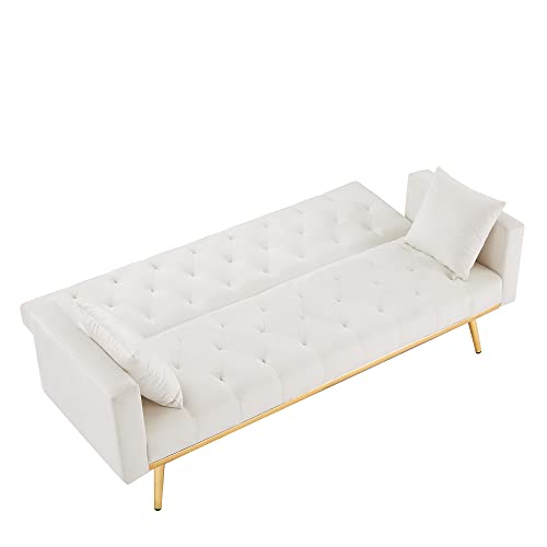 Tmosi Velvet 73'' Convertible Folding Futon Sofa Bed with Removable Armrests for Compact Living Space,Twin Size Loveseat Sofabed with 3 Adjustable Backrests for Bedroom (White)