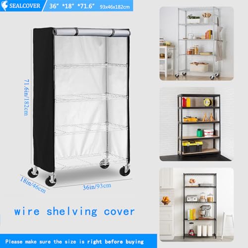 Sealcover Wire Shelving Cover Wire Rack Cover, High Density Shelf Cover W36*D18*H71, Black Storage Rack Cover Used to Cover Sundries.