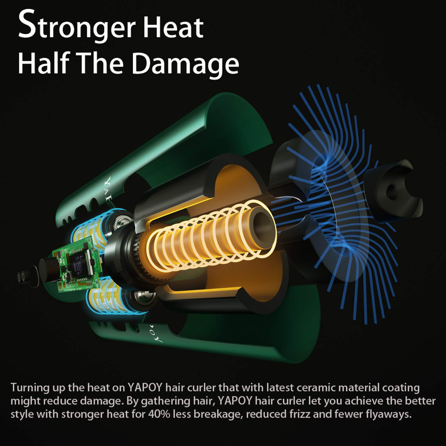 Hair Curler Cordless Automatic Curling Tongs with Rechargeable Battery Heat Isolating Chamber LCD Display 5 Kinds of Temperature Control & Timer Settings