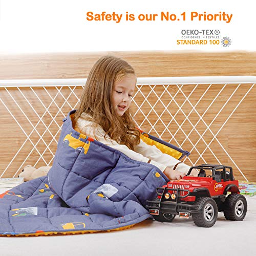Uttermara Weighted Blanket 3 lbs, Ultra Cozy Minky Fleece and Cotton Sided with Cartoon Patterns, Reversible Heavy Blanket Great for Calming and Sleeping, 36x48 inches, Blue Car World
