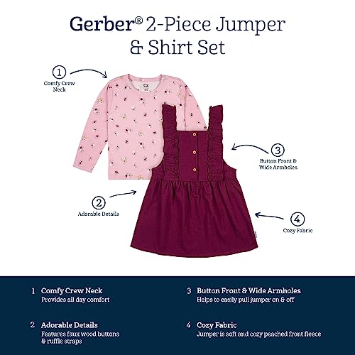 Gerber Baby Girls Toddler 2 Piece Overall Dress Set, Purple Floral, 18 Months