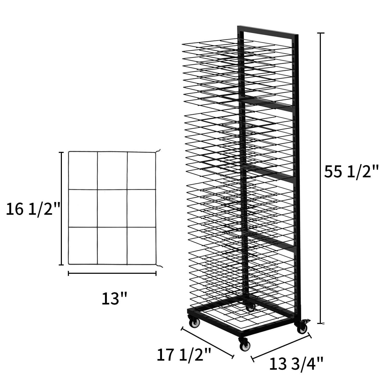Tredre 36-Shelf Art Drying Rack with Lockable Wheels, Painting Drying Rack for Classroom, Art Studio, Canvas Rack Art Storage - Sturdy Steel Construction - 13 3/4" D x 17 1/2" W x 55 1/2" H, Black