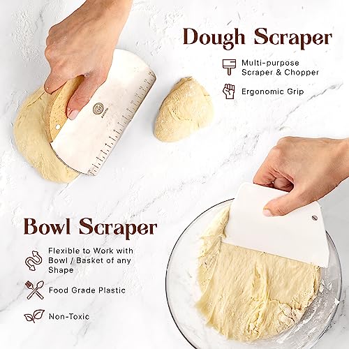 Sourdough Bread Baking Supplies and Proofing Baskets, A Complete Bread Making Kit Including 10" Round & 11" Oval Rattan Bannetons, Bread Lame, Bowl & Dough Scrapers, Danish Whisk and Linen Liners