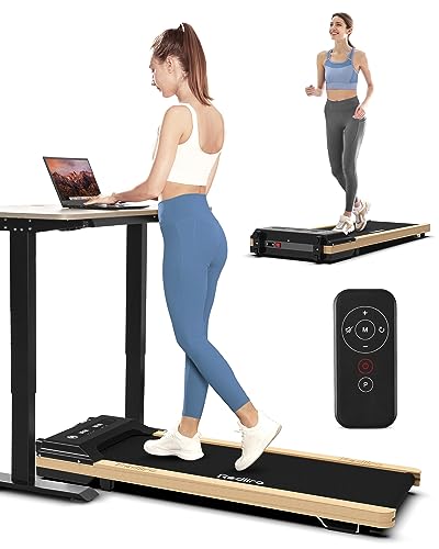 Redliro Walking Pad Treadmill Under Desk, Wood 300 lb Capacity Sports Equipment with Remote Control LED Display, Compact Portable Walking Machine for Office & Home Use (Natural Wood)