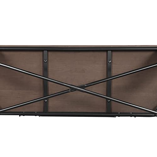 Yaheetech Industrial Metal Bench Mid-Century 3 Person Chair Dining Room Long Farmhouse Bench with Wood Seat,Removable Backrest,Black