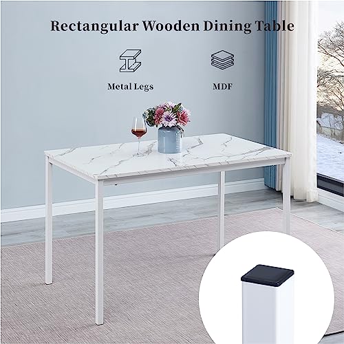 White Faux Marble Dining Table MDF Morden Kitchen Table with Metal Legs, White Kitchen Table 47.24 Inch