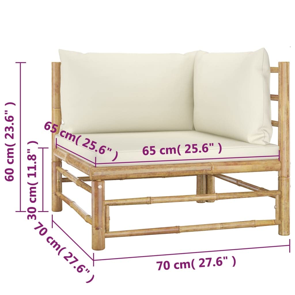 vidaXL 4 Piece Bamboo Patio Lounge Set - Versatile, Stylish and Comfortable Outdoor Furniture with Cream White Cushions, Lightweight and Easy to Clean