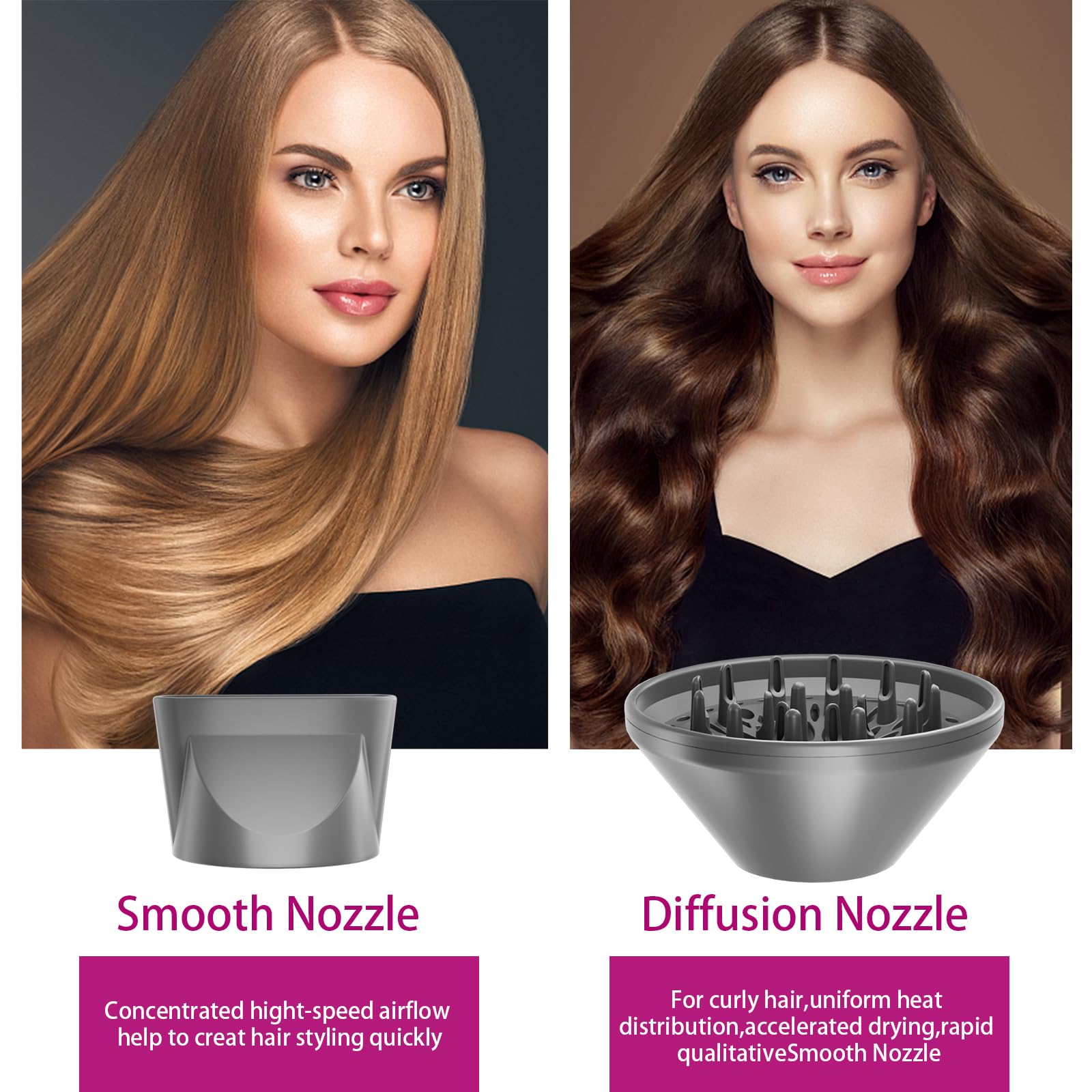 Hair Dryer with Diffuser, Professional Salon Negative Ions Blow Dryer Powerful 1600W for Fast Drying, 3 Heating & Infinity Speed, with Constant Temperature, No Hair Damage, Low Noise