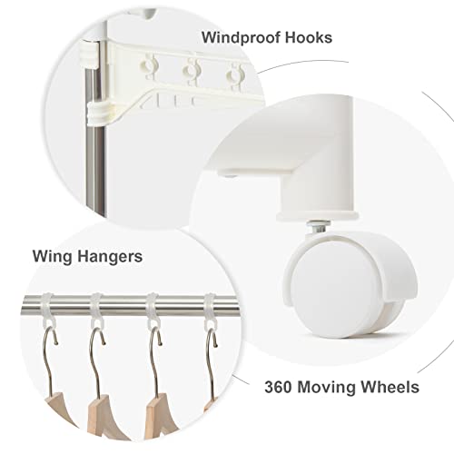 Todeco Clothes Drying Rack, Foldable Stainless Steel Laundry Drying Hanger Rack on Wheels for Laundry with Extendable Rods and Hanging Rail for Indoor Outdoor
