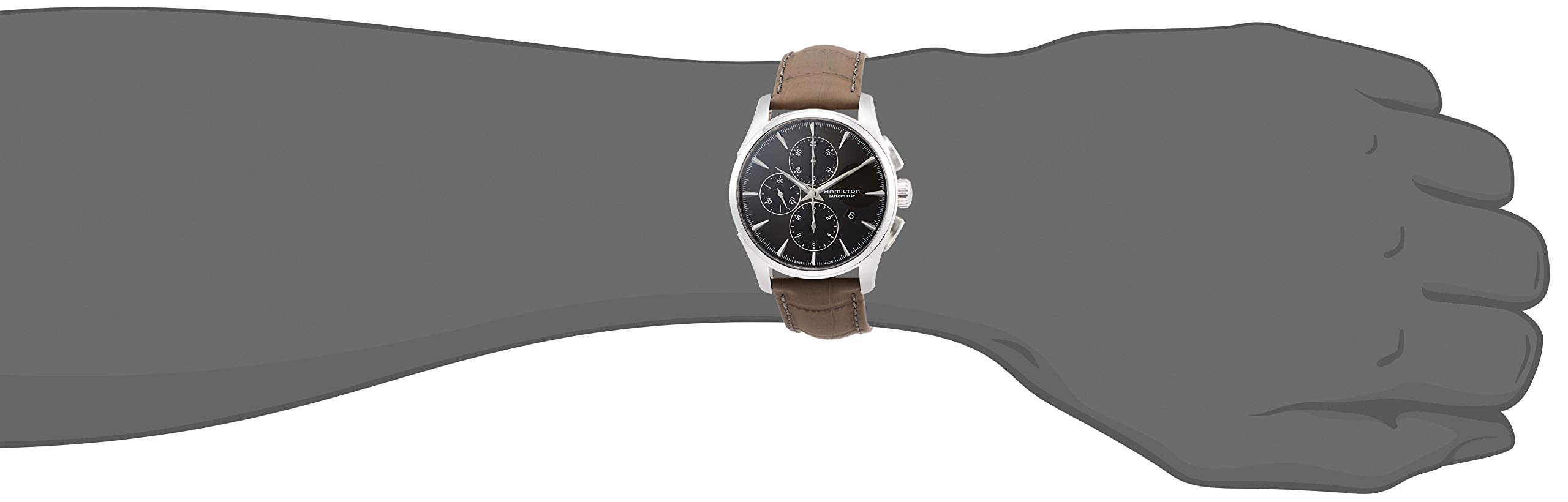 Hamilton Watch Jazzmaster Auto Chrono | Swiss Made | 42mm Stainless Steel Case | Anthracite Dial Analog Watch | Grey Leather Strap (Model: H32586881)