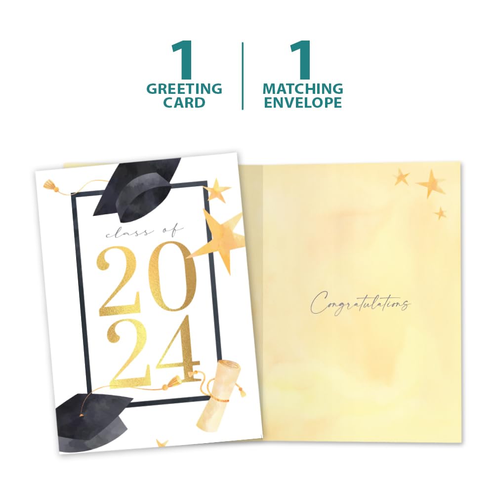 Tree-Free Greetings Graduation Greeting Card with Matching Envelope, Eco Friendly, Made in USA, 100% Recycled Paper, 5 x 7, 2024 Congrats Cap (GO68779)