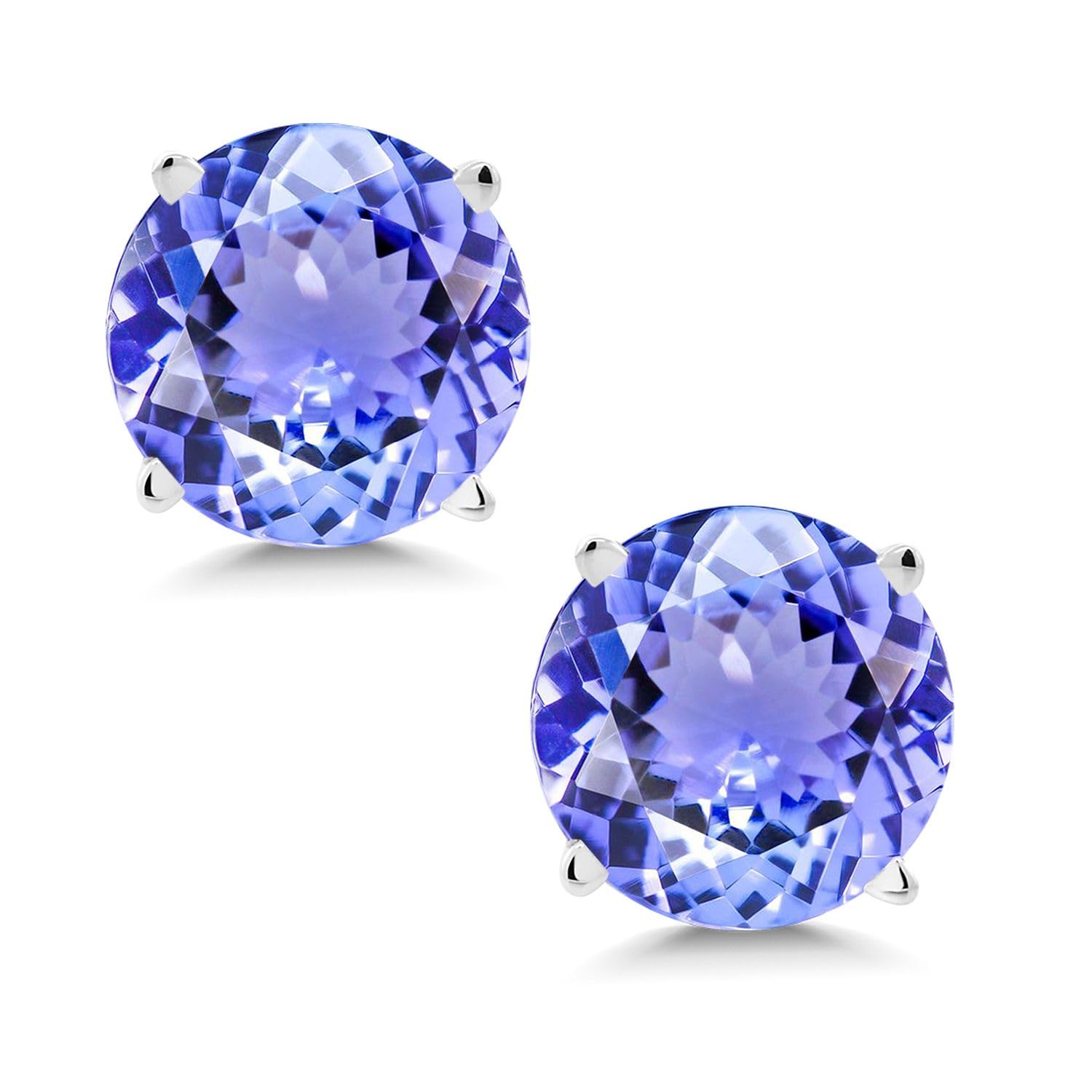 Gem Stone King 14K White Gold Natural Genuine Blue Tanzanite Stud Earrings For Women (1.80 Cttw, Gemstone Birthstone, Round 6MM)