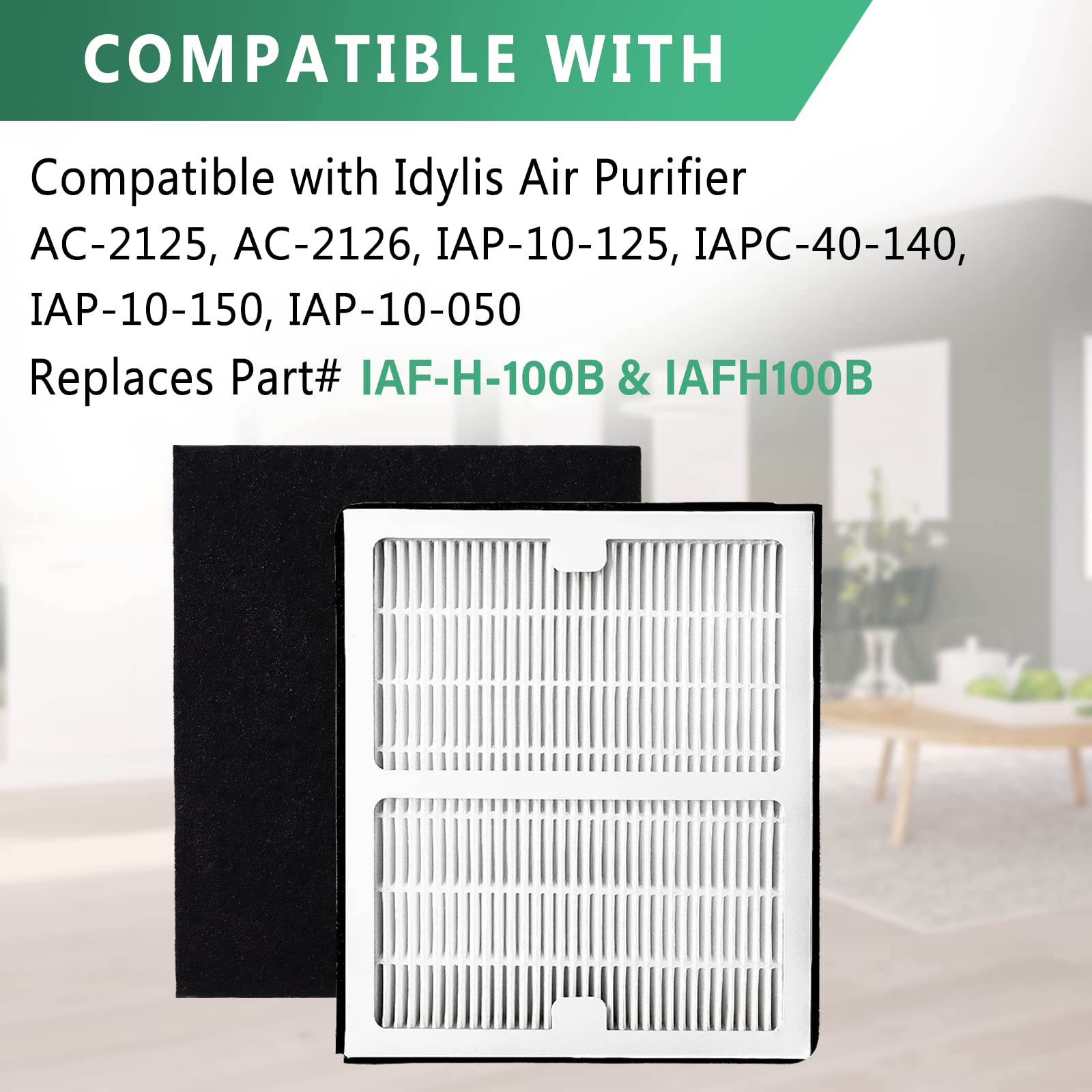 Gekufa Replacement Filter C Compatible with Idylis IAF-H-100C, IAP-10-200, IAP-10-280 for Idylis Air Purifiers Include 2 HEPA Filters & 2 Carbon Filters + 1 Brush
