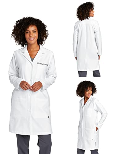 Womens Embroidered White Lab Coat - WonderWink® Long Lab Coat - Women's Long Lab Coat Lab Coat - Add a name - Business Name - Personalized Lab Coat with Name (XL)