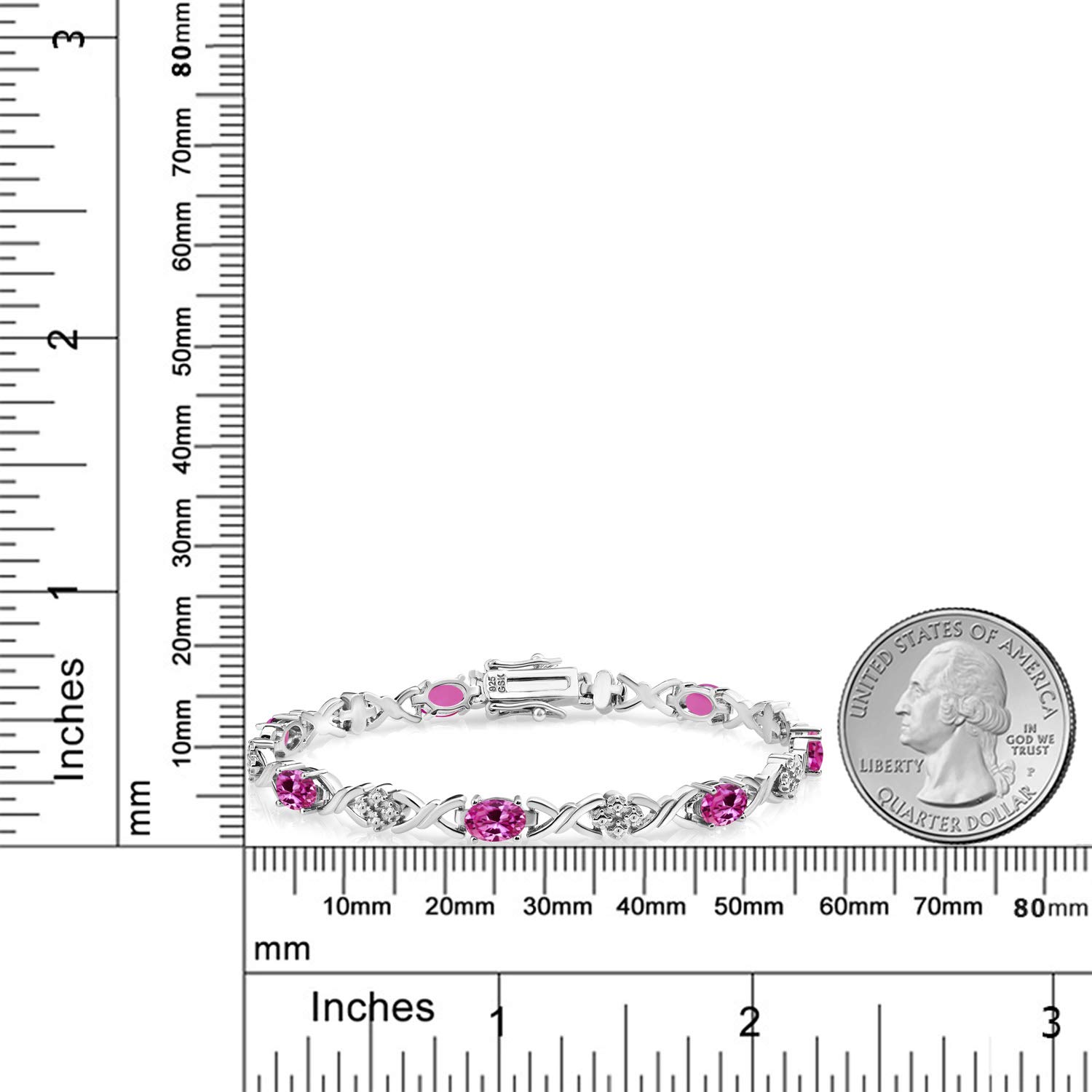 Gem Stone King 925 Sterling Silver Pink Created Sapphire Tennis Bracelet For Women (4.00 Cttw, Gemstone September Birthstone, Oval 6X4MM, 7 Inch)