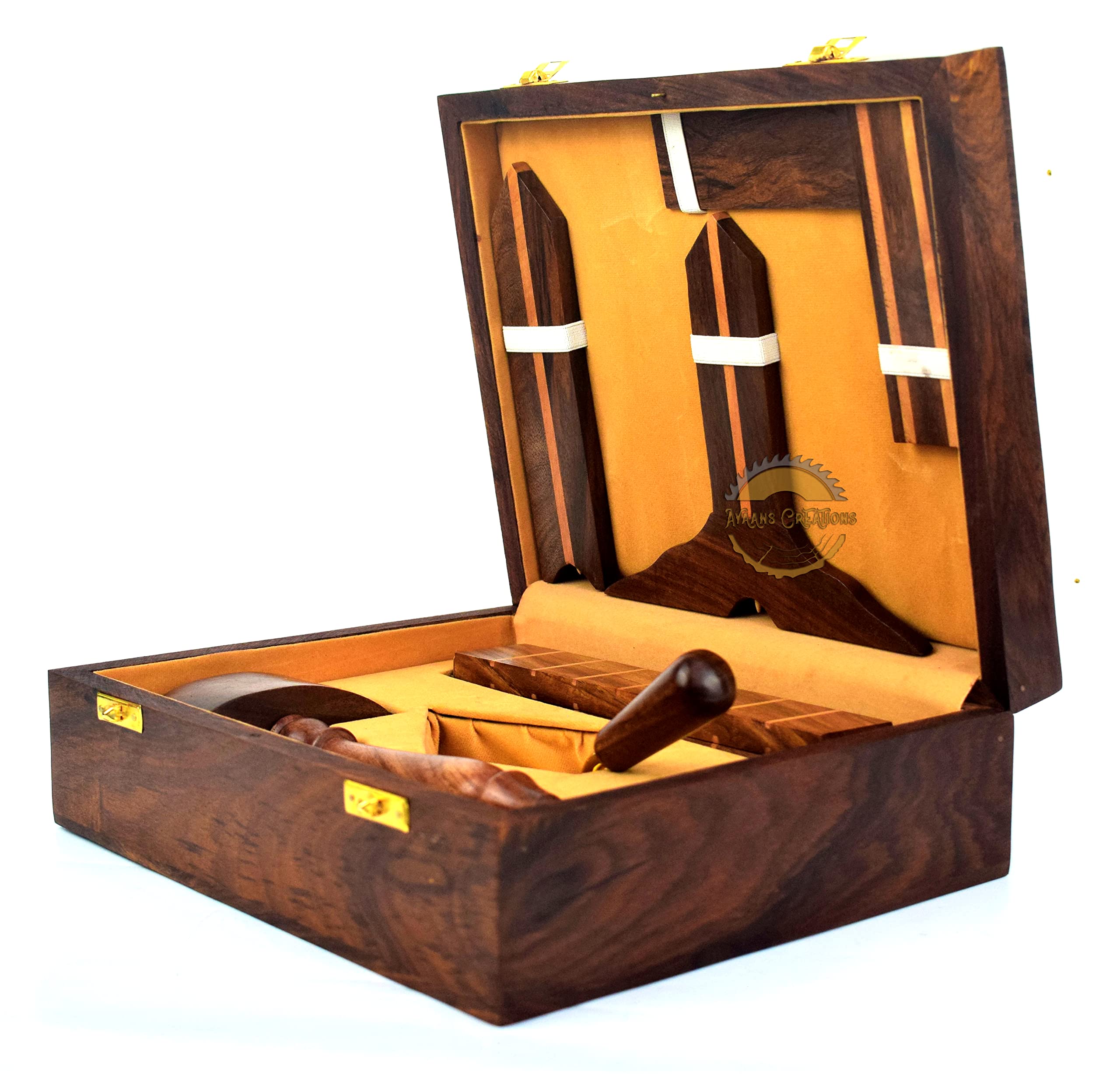 Wooden Masonic Plumb Square And Rule Wooden Masonic Working Tools set with Golden Color Plated trowel Fully Classic Creamy Theme by AYAANS (Cream Theme)