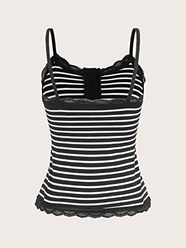 SOLY HUX Women's Contrast Lace Spaghetti Strap Cami Crop Tops Casual Camisole Black and White S