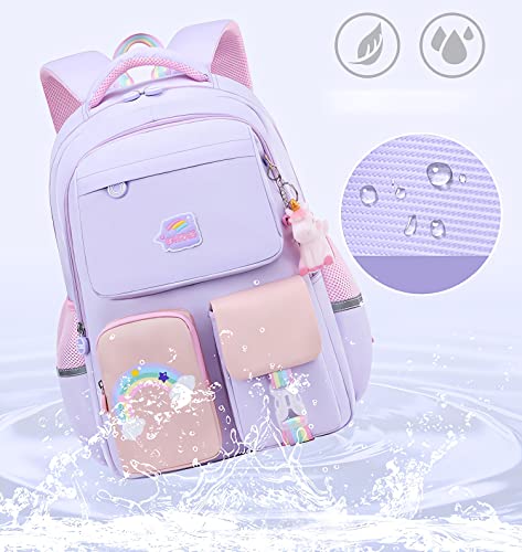 Rxudurp Pink Kids Unicorn Backpack For Girl,Cartoon Large Capacity Elementary Bookbag Lightweight Causal Travel Bag With Lunchbag
