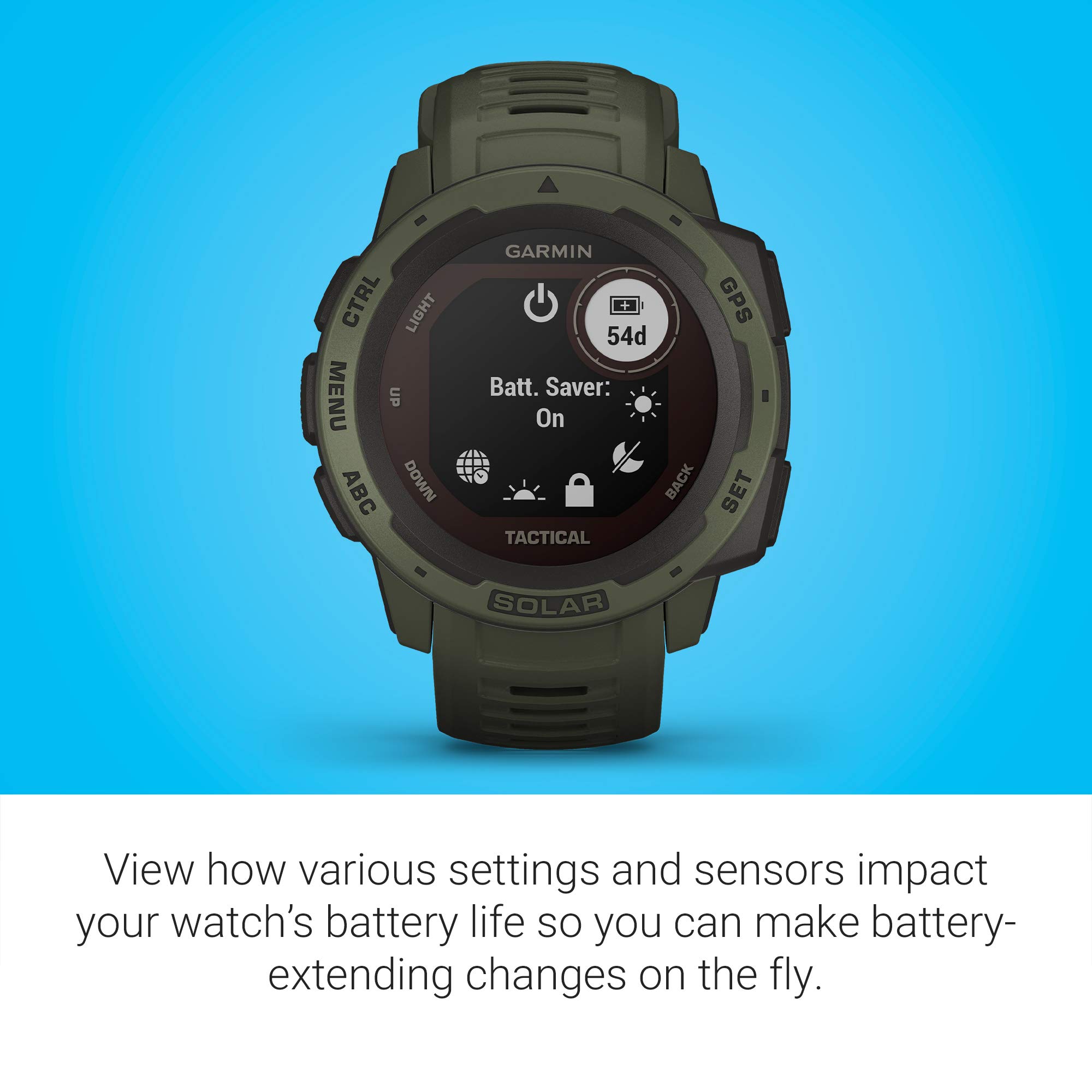 Garmin Instinct, Rugged Outdoor Smartwatch with Solar Charging Capabilities and Tactical Features, Built-in Sports Apps and Health Monitoring, Moss Green