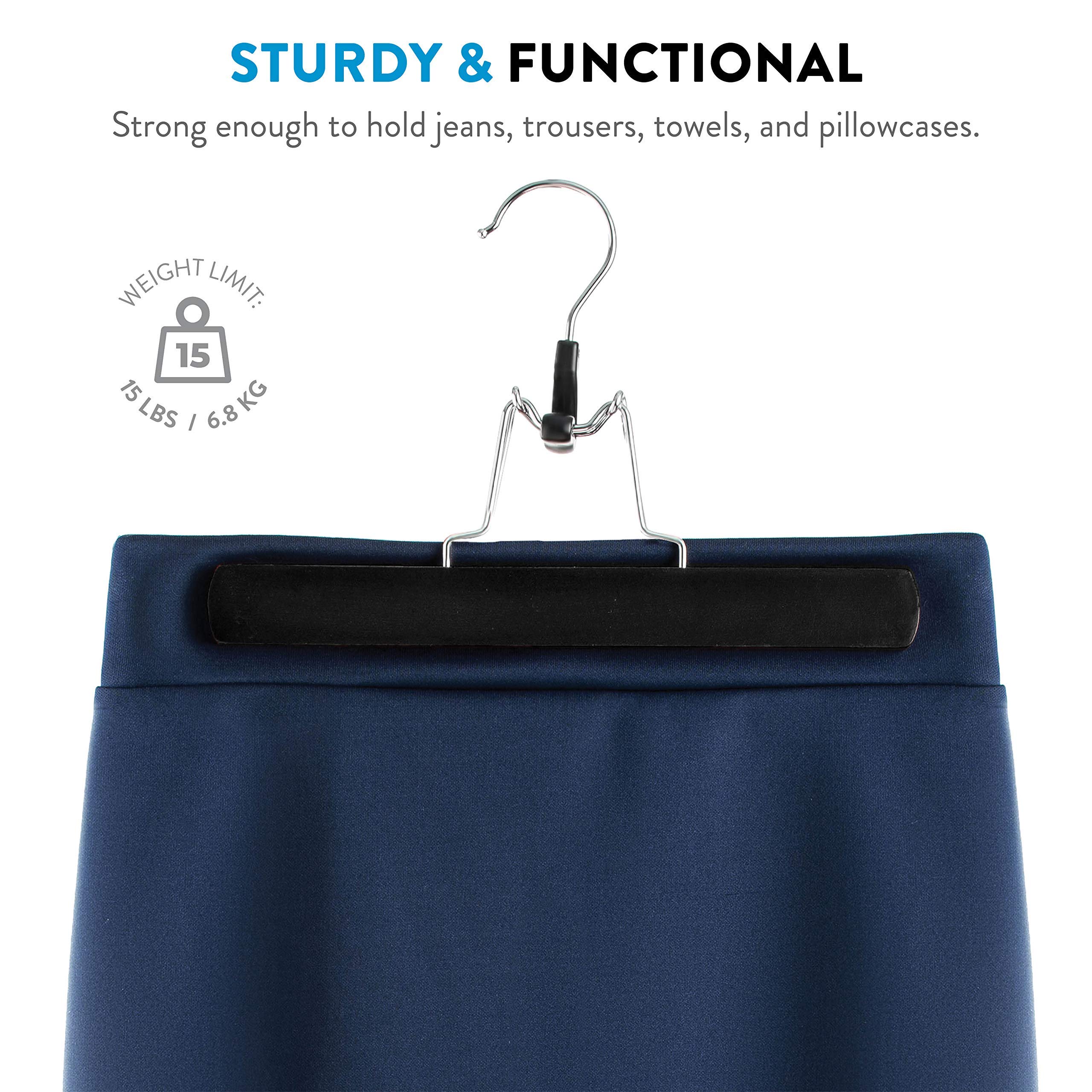 ZOBER High-Grade Smooth Finish Non Slip Wooden Cloth Hangers with Clips for Skirts, Slacks - 360° Swivel Hook - (10 Pack)
