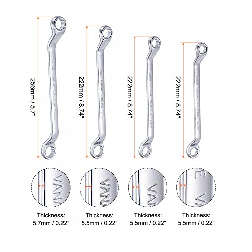 uxcell 45-Degree Offset Box End Wrench Set, 5.5-16mm Metric CR-V Steel with Rolling Pouch, 6-Piece