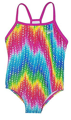Speedo Girls Thin Strap One Piece Swimsuit (8, Rainbow Zig Zag)