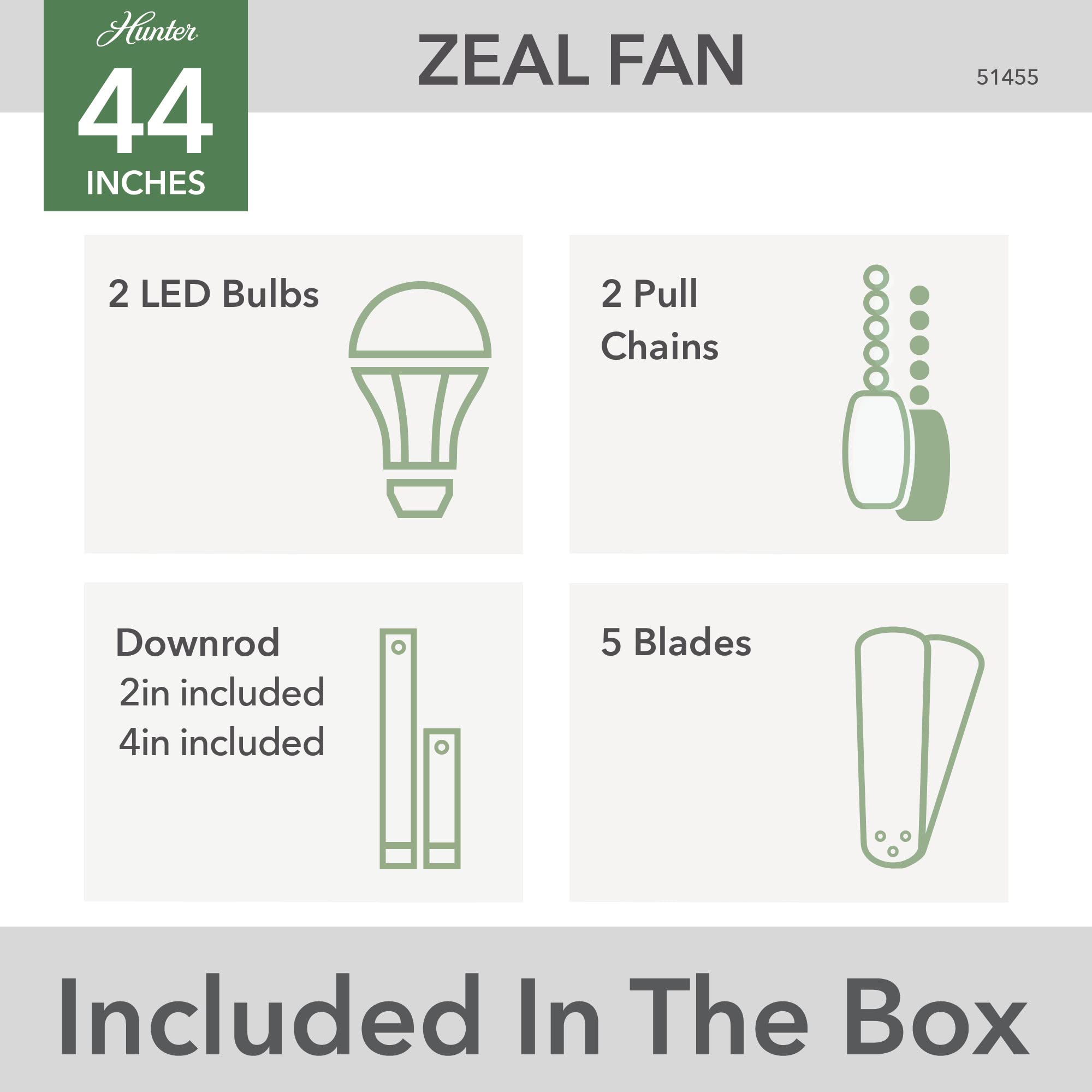 Hunter Fan Company 51455 Zeal Ceiling Fan, 44, Black
