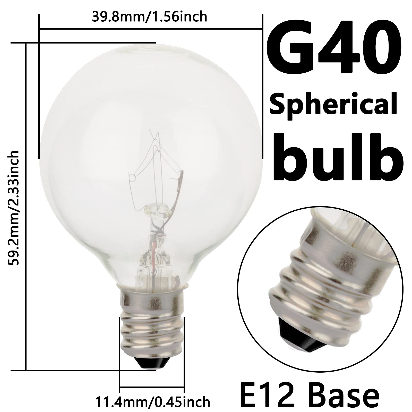 haraqi 25 Pack G40 Clear Globe Replacement Bulbs, 5 Watts 120 Volts E12 C7 Sockets Clear Light Bulbs for G40 Indoor Outdoor Patio Decor String Lights