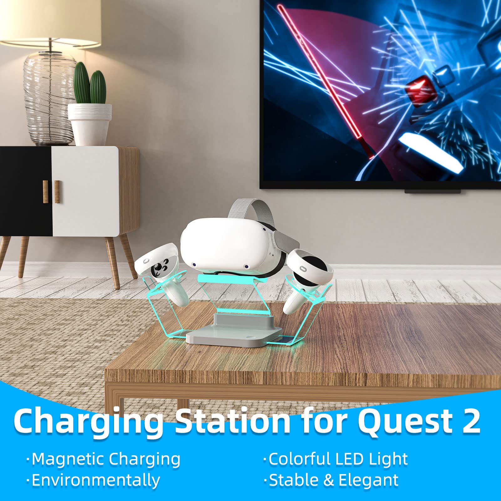Hibloks Magnetic Charging Station with LED Light for Oculus Quest 2,Oculus Quest 2 Accessories LED Acrylic Station