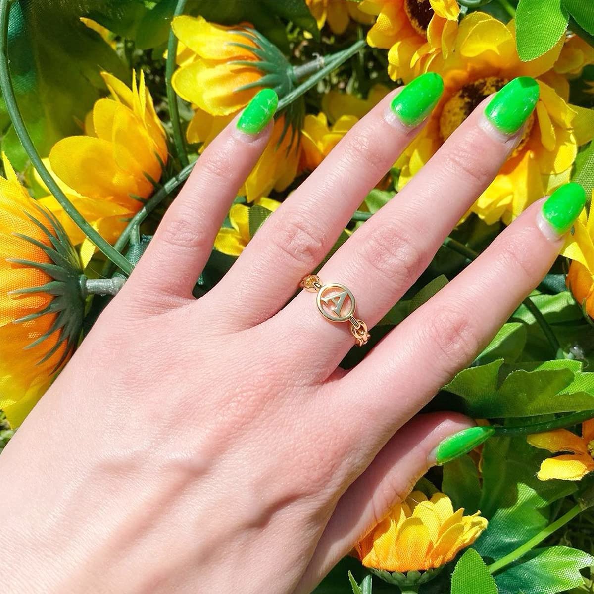 Hapuxt Gold Initial Letter Rings for Women Adjustable Gold Rings A