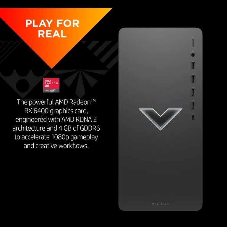 HP 2023 Victus 15L Gaming Desktop PC, AMD 6-Core Ryzen 5600G Processor (Up to 4.4 GHz), 16GB RAM, 1TB SSD, AMD Radeon RX6400, Mouse and Keyboard, Win 11 Home, Mica Silver, with HDMI Accessory