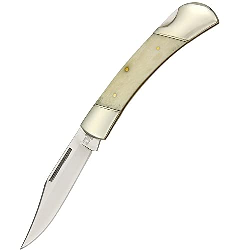 Hunter Open Folding Pocket Knife Stainless Steel Clip Blade Smooth Bone Handle Outdoor Survival Hunting Knife for Camping by Survival Steel