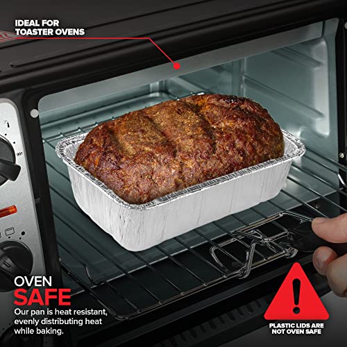 Stock Your Home Disposable Aluminum Loaf Pans with Lids, 2 Lb (50 Pack) Foil Baking Tins with Plastic Lid, Tin Pan with Cover for Cake, Banana Bread, Meatloaf, Mini Lasagna, Drip Trays