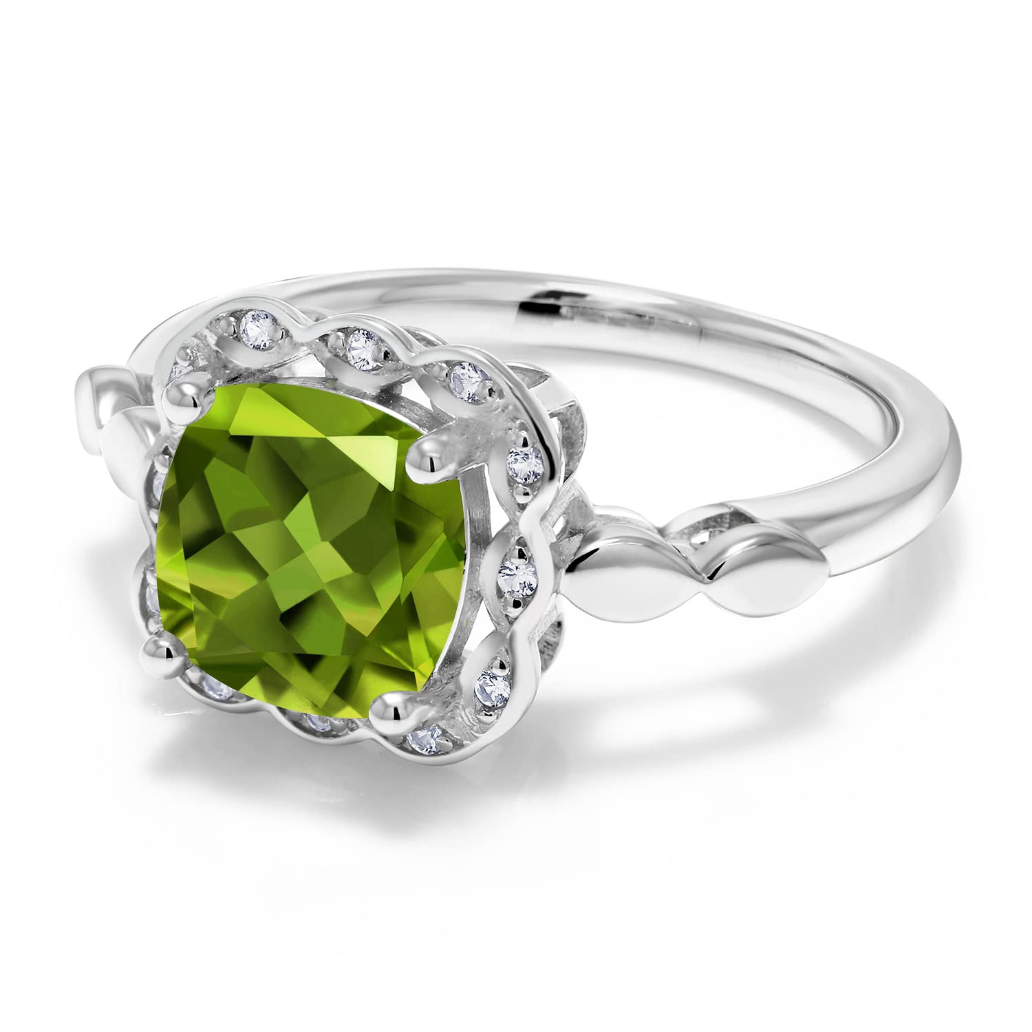 Gem Stone King 925 Sterling Silver 8MM Cushion Gemstone Birthstone and White Created Sapphire Engagement Ring | Wedding Engagement Anniversary Promise Ring For Women