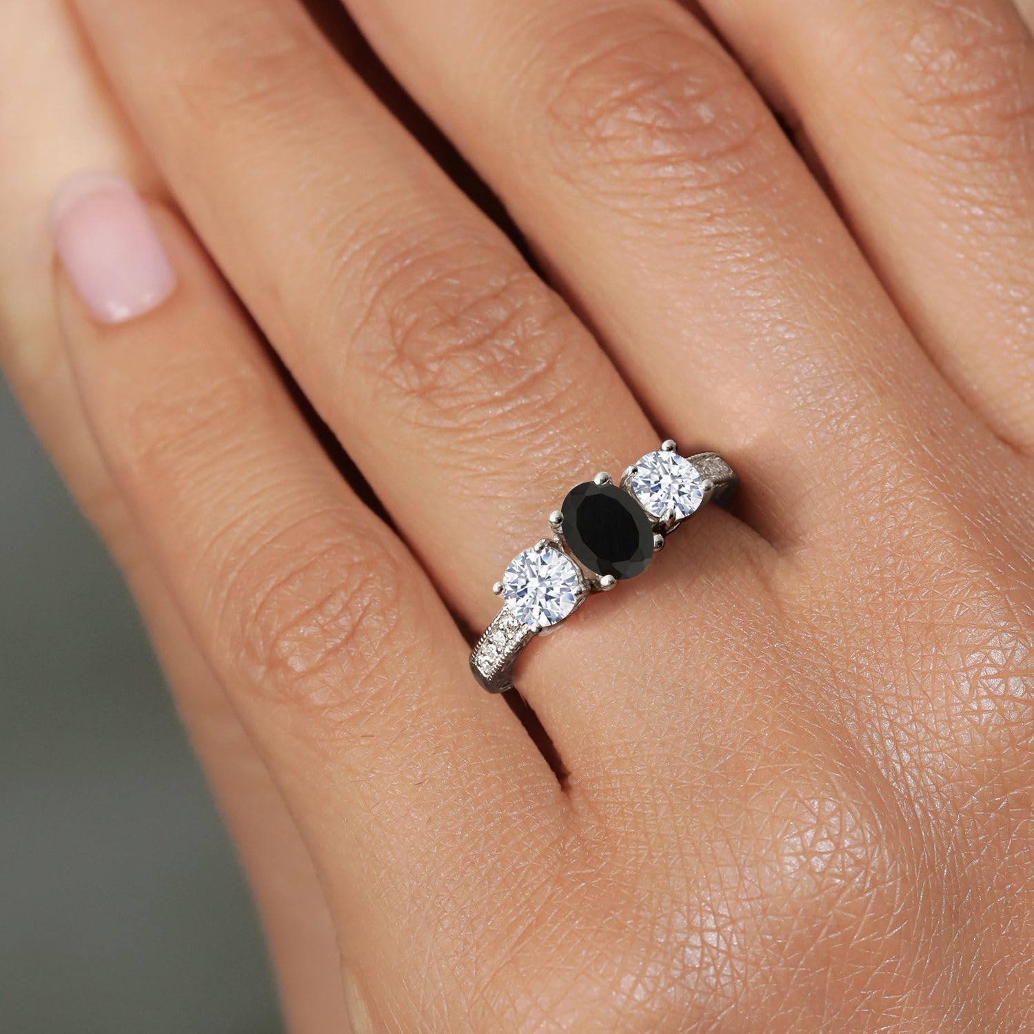 Gem Stone King 925 Sterling Silver Black Onyx Wedding Engagement Ring For Women (2.42 Cttw, Gemstone Birthstone, Available in size 5, 6, 7, 8, 9)