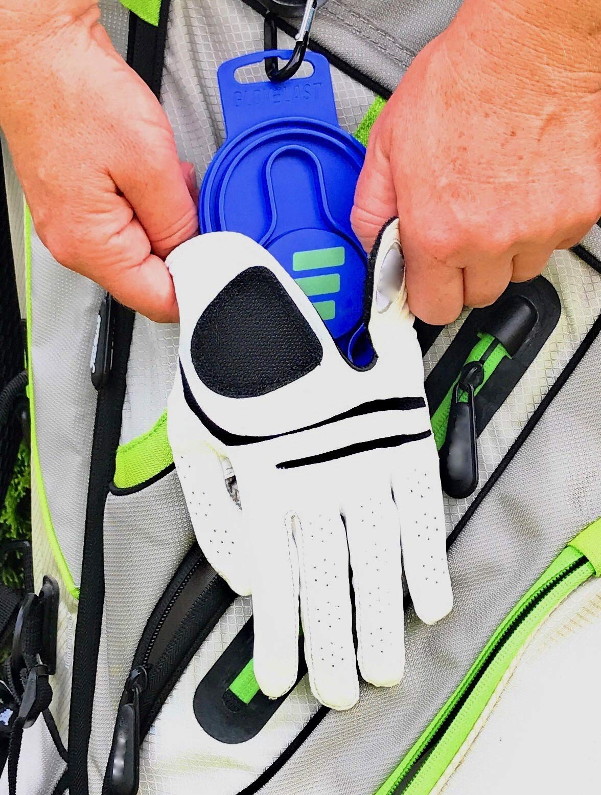 Glovelast - Extended Golf Glove Performance - Glove Accessory - Put an End to Crinkly Stiff Golf Gloves - Includes Golf Bag Carabiner Clip - Blue Right Hand