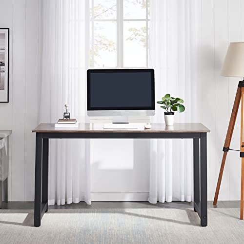 OFICS 55.1" Large Computer Desk,Modern Simple Style PC Laptop Desk for Home Office,Office Desk Workstation with Wide Metal Sturdy Frame,Thicker Steel Legs Study Desk,Rustic/Black