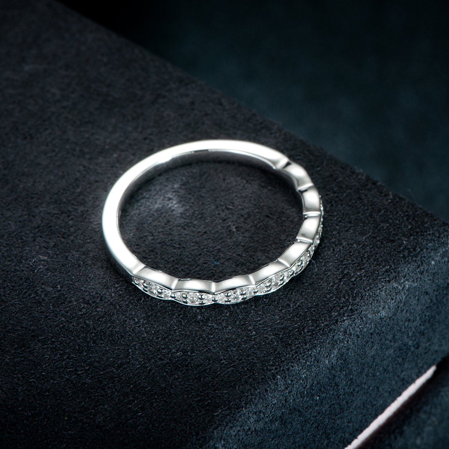 HAFEEZ CENTER Marquise Design Stackable Micropave Simulated Diamond Cubic Zirconia CZ Wedding Band Eternity Ring, Rhodium Plated Sterling Silver (8)
