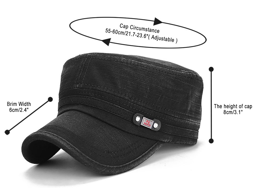 Glamorstar Unisex Cadet Army Cap Washed Cotton Military Corps Hat Flat Top Cap Black,One Size