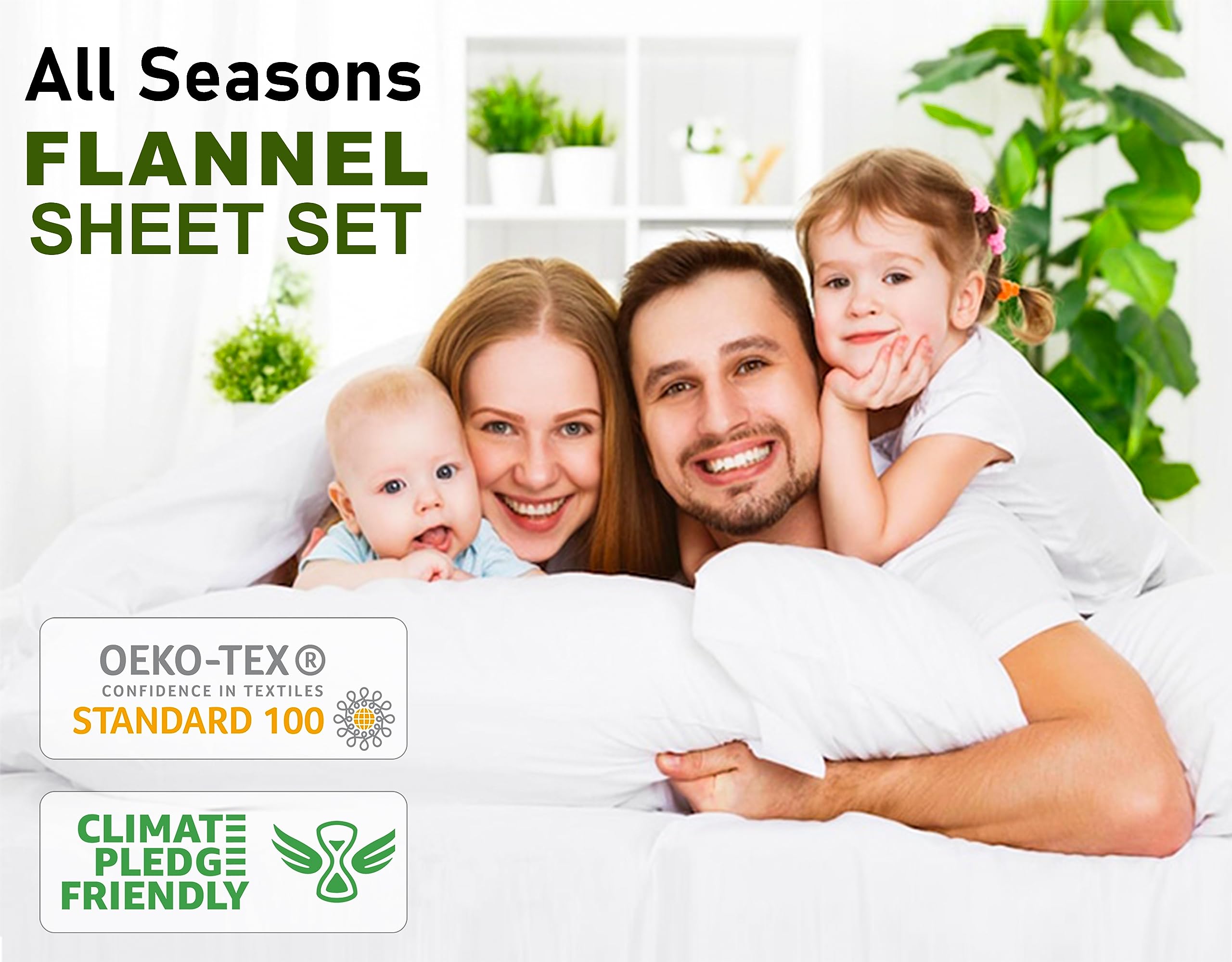 RUVANTI Flannel Sheets Twin Size - 100% Cotton Double Brushed Twin Sheets Set, Deep Pockets 16 Inches, All Seasons Breathable & Extra Soft Bed Sheets, Warm & Cozy, 3 Piece, Jasmine Stamp Cream