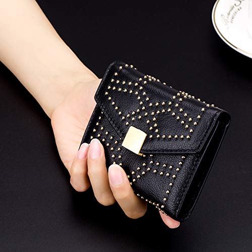 Genuine Leather Wallet for Women, Rivet Studded Money Organizer, Smart Leather Credit Card Case, Multipurpose Small Purse (Dark Green)