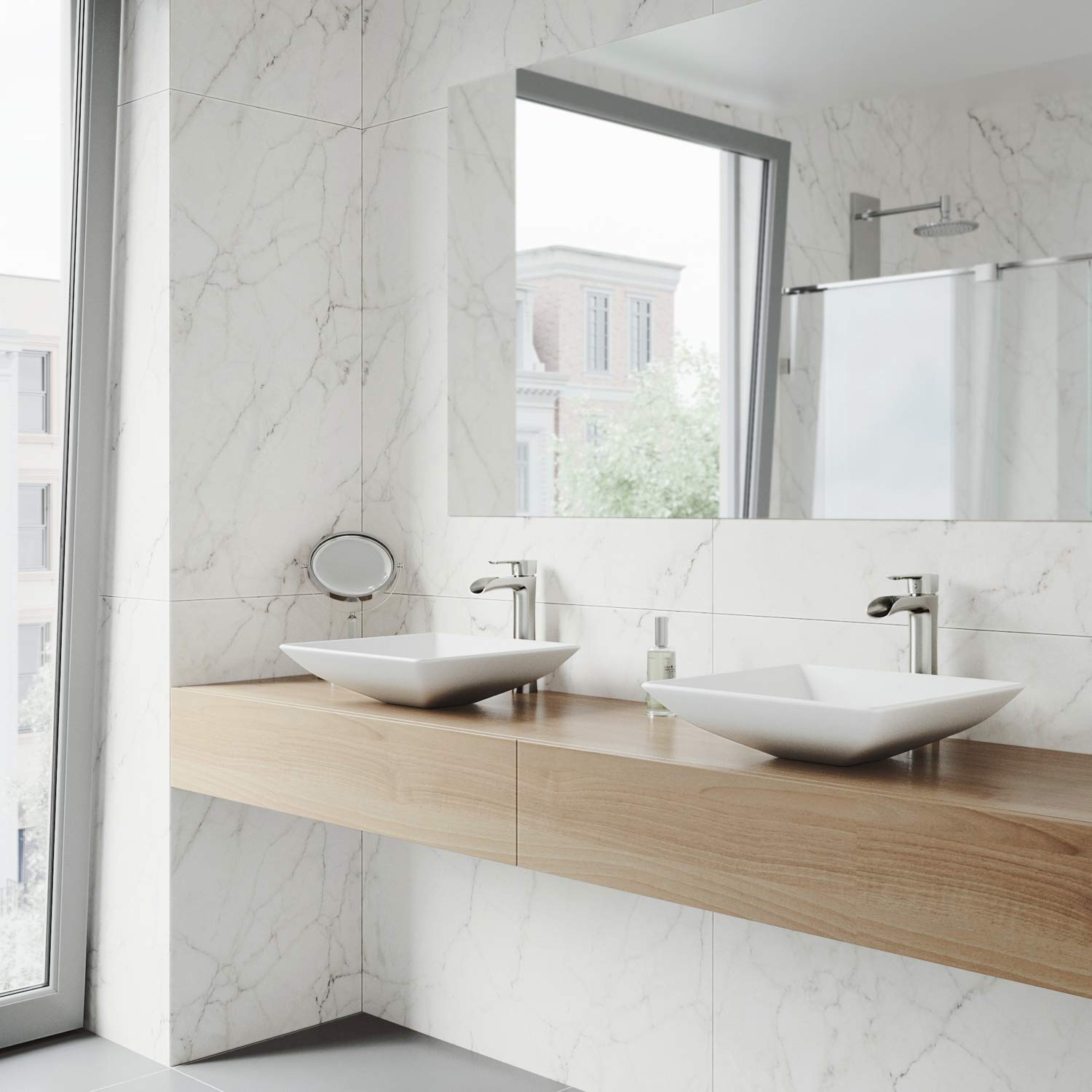 VIGO Hibiscus 16 inch L x 16 inch W Over the Counter Freestanding Matte Stone Square Vessel Bathroom Sink in Matte White - Sink for Bathroom VG04004